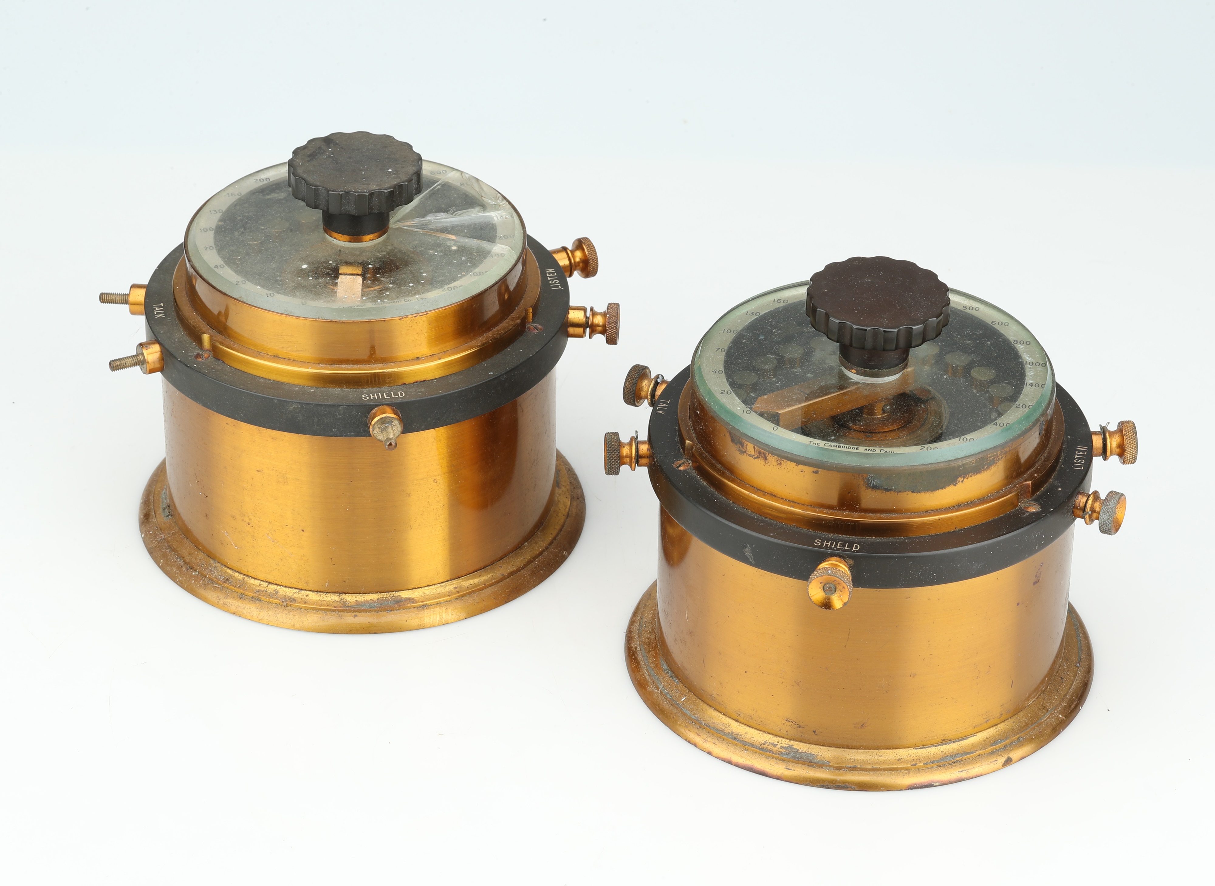 Lot 182 - Two Large Brass Telegraph Cross Talk Boxes