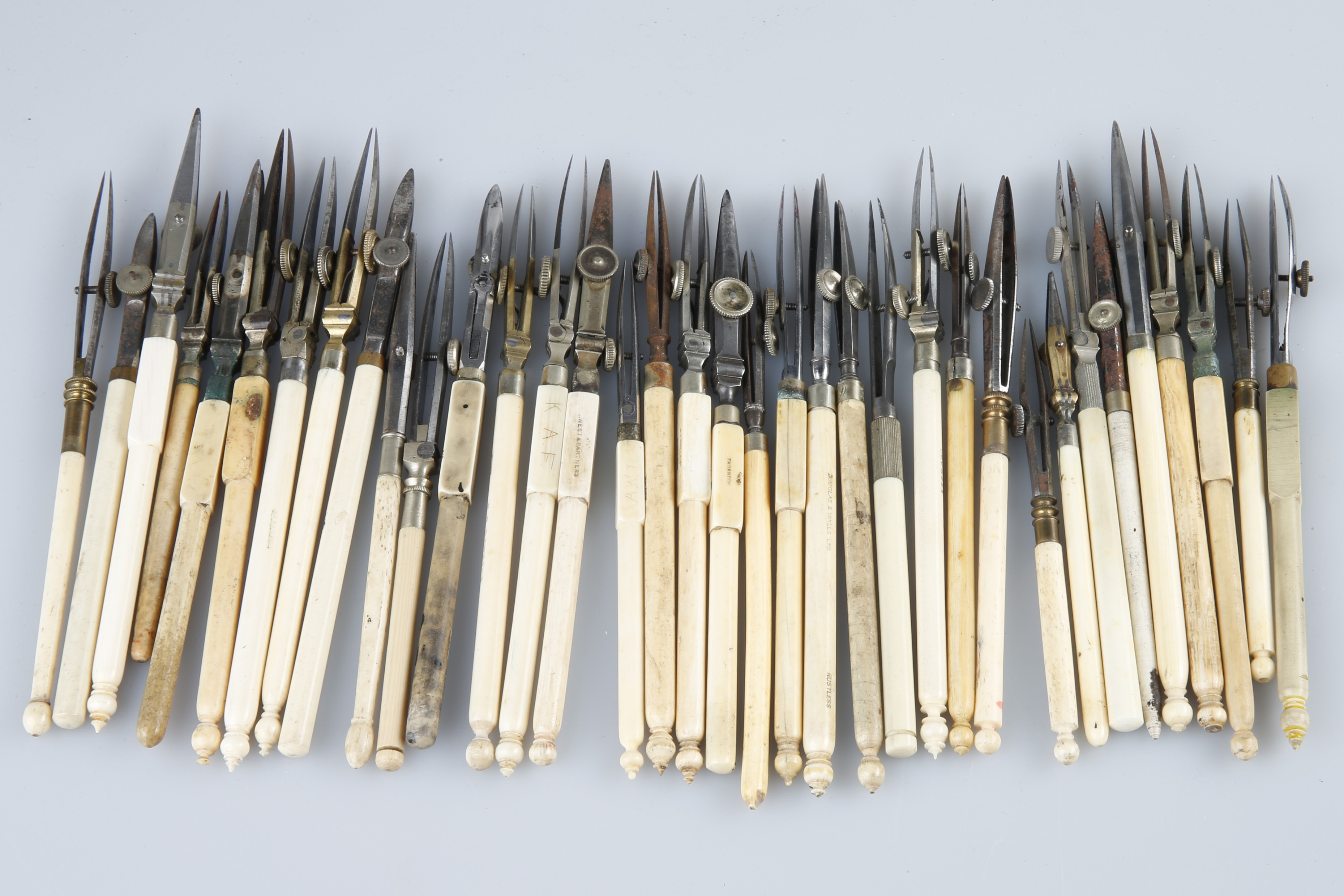 Lot 296 - A Quantity of Ivory Drawing Instruments,