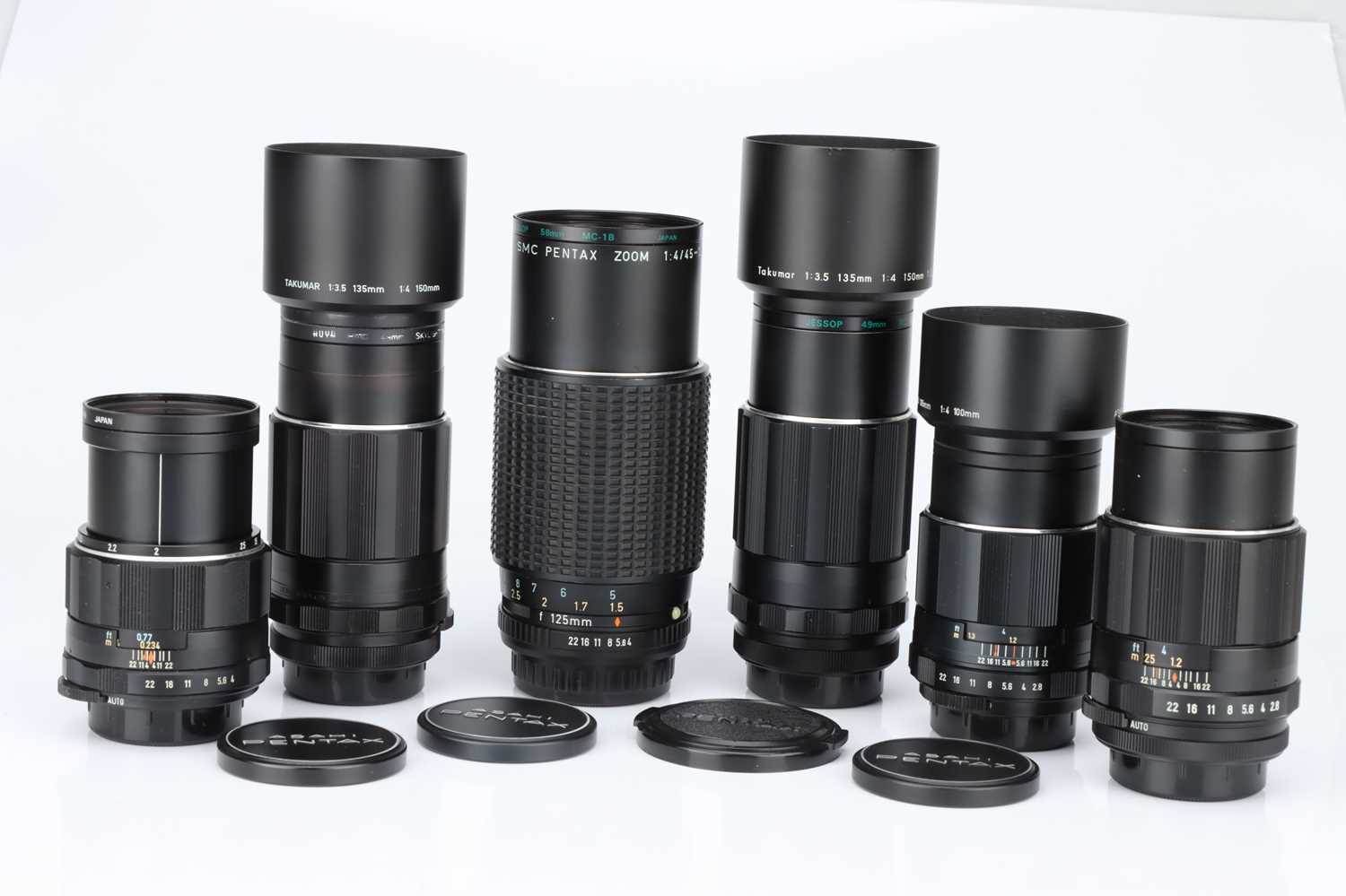 Lot 695 - Six Pentax Asahi Takumar Camera Lenes,