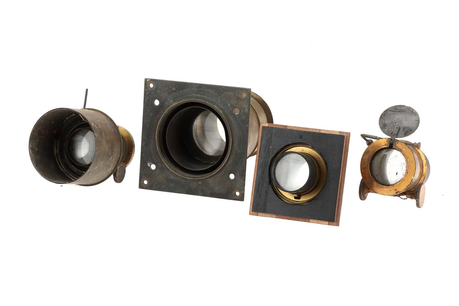 Lot 132 - Four Large Brass Bound Magic Lantern Lenses,