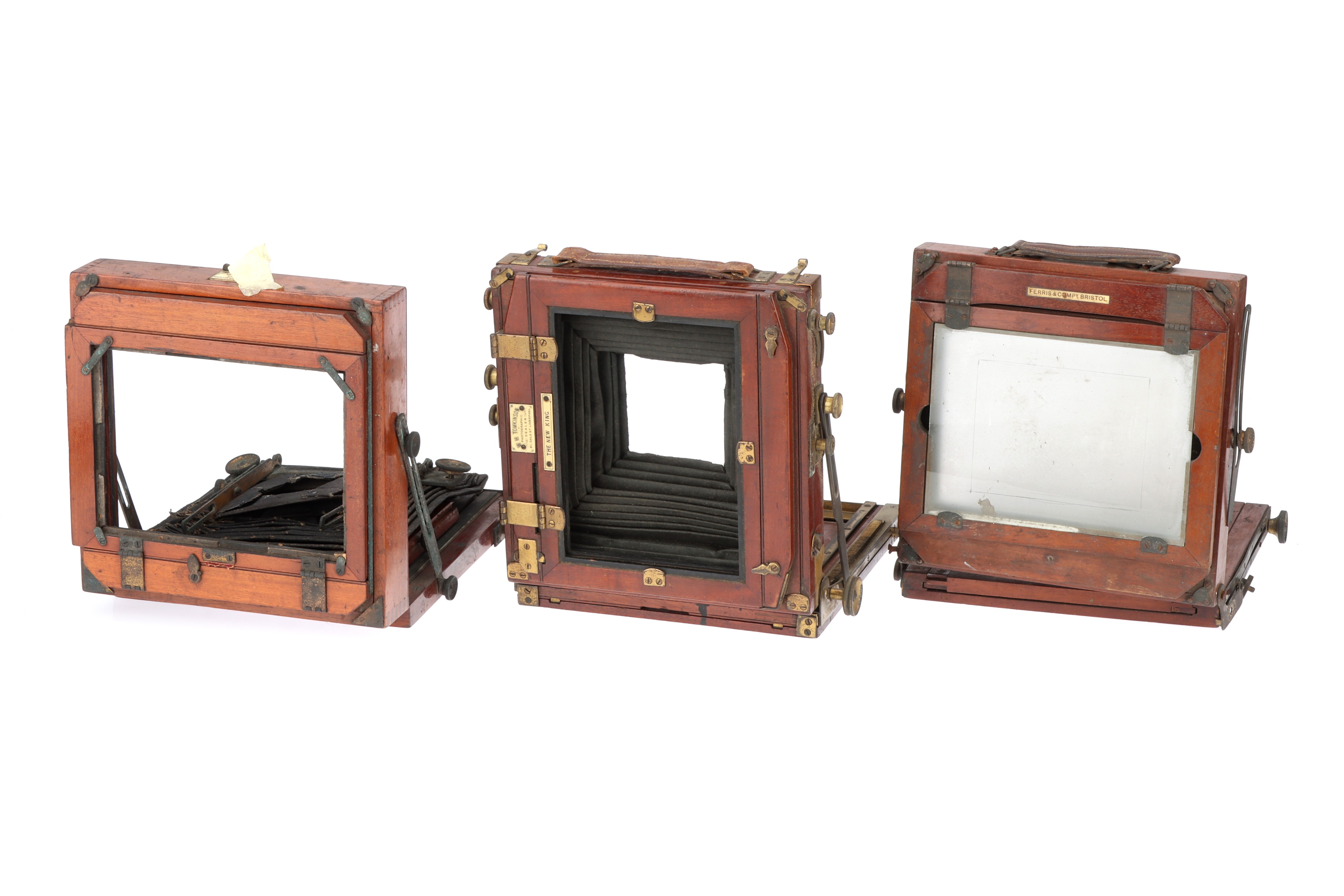 Lot 701 - Three Mahogany & Brass Cameras,