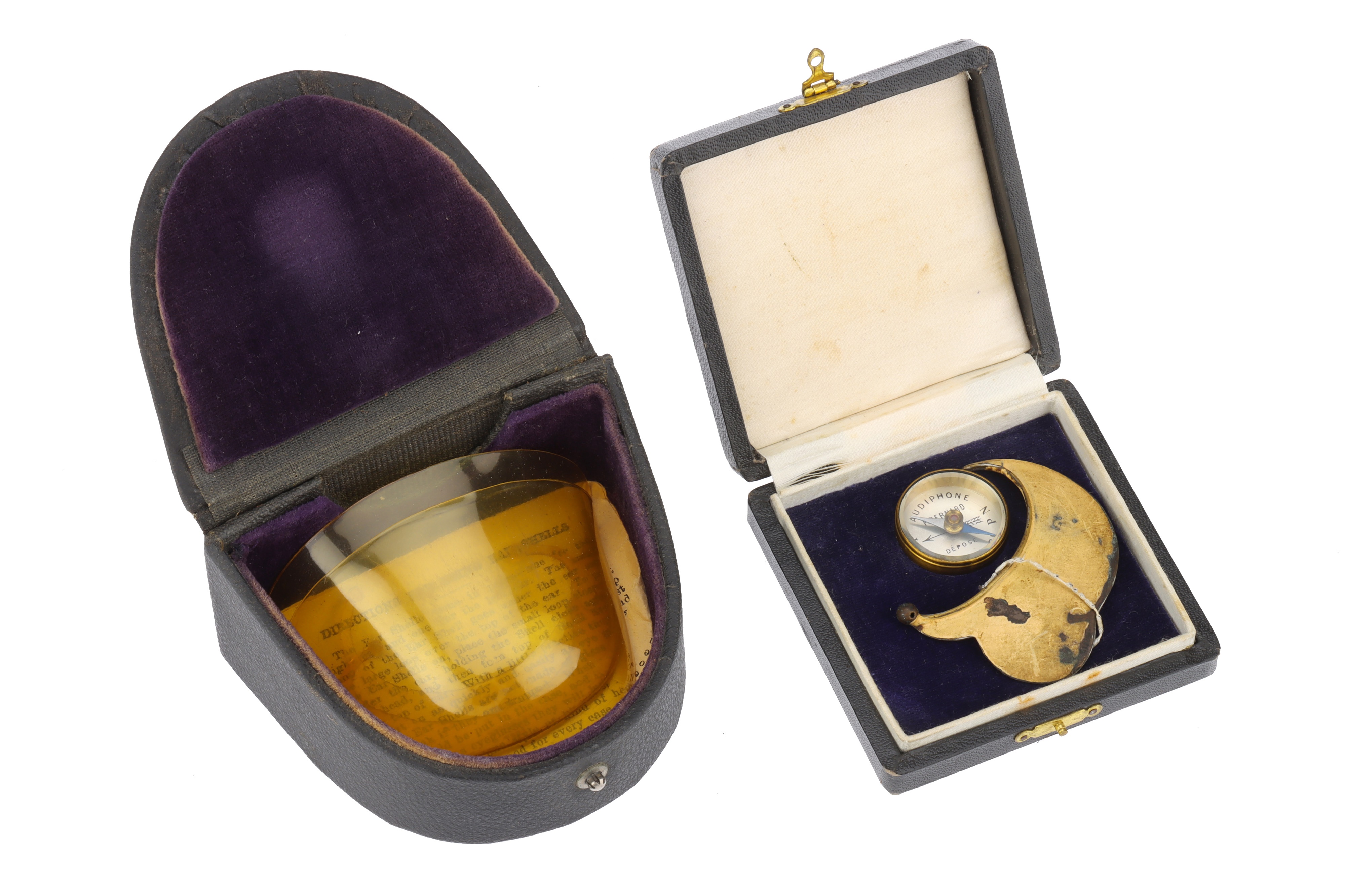 Lot 158 - Ear Trumpets, Ear Shells and Quack Audiphone,