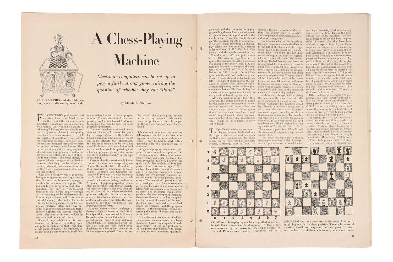 Lot 344 - Claude E. Shannon, A Chess Playing Machine,