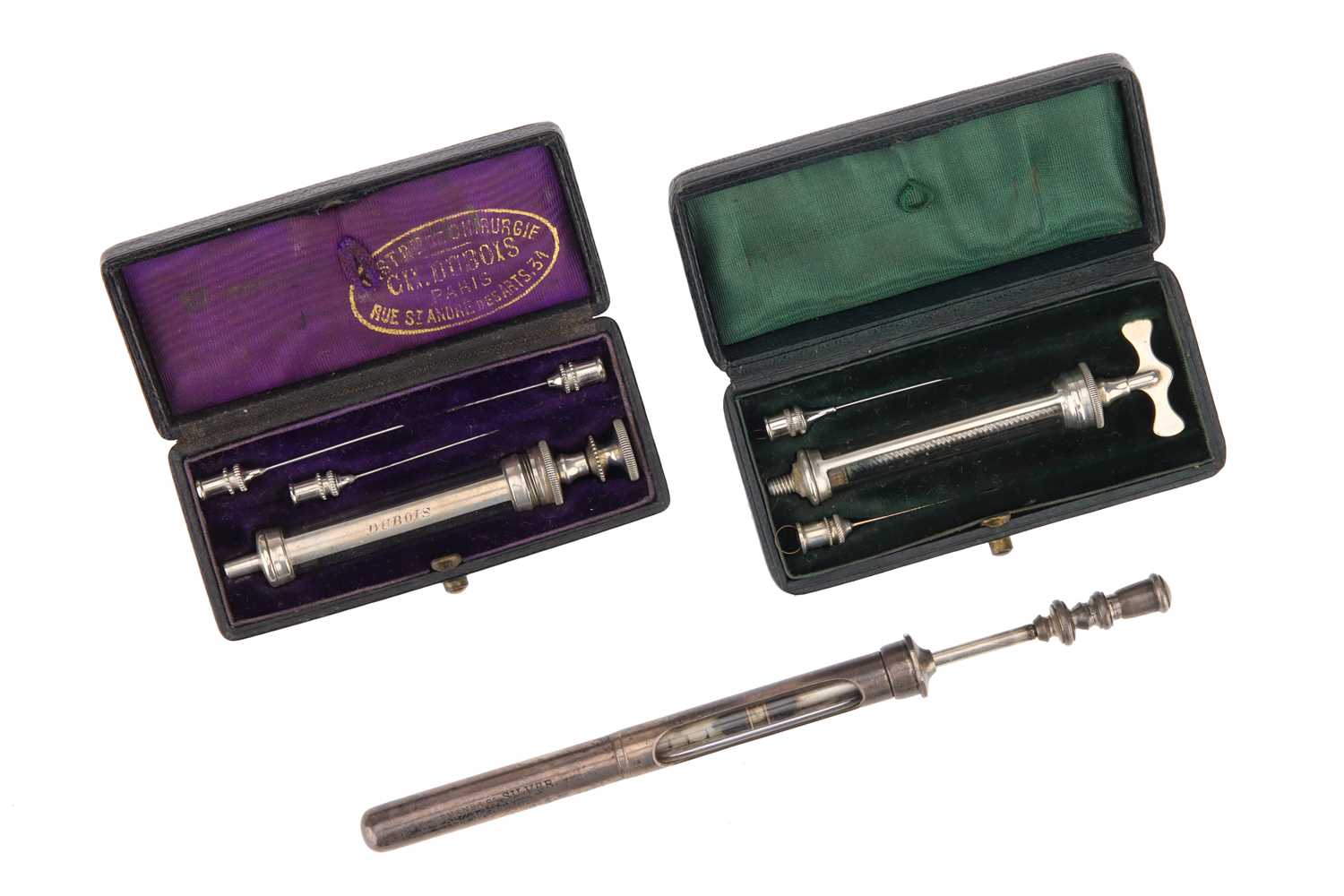 Lot 205 - Three Antique Silver Syringes,
