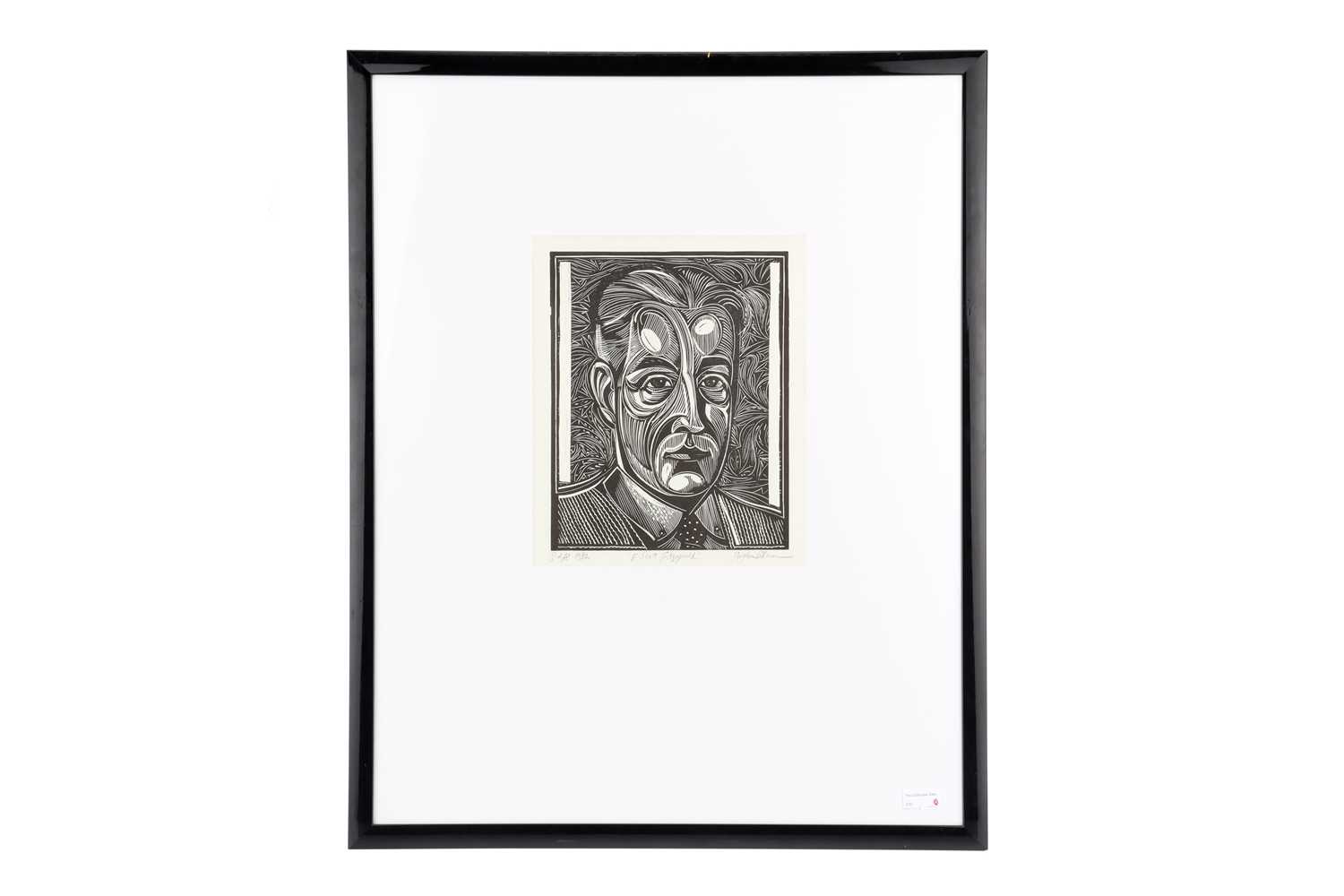 Lot 397 - STEPHEN ALCORN, Linocut, F Scott Fitzgerald