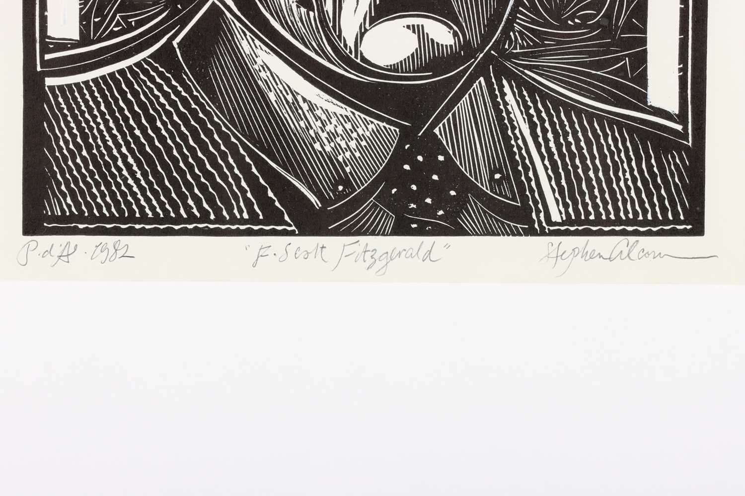 Lot 397 - STEPHEN ALCORN, Linocut, F Scott Fitzgerald