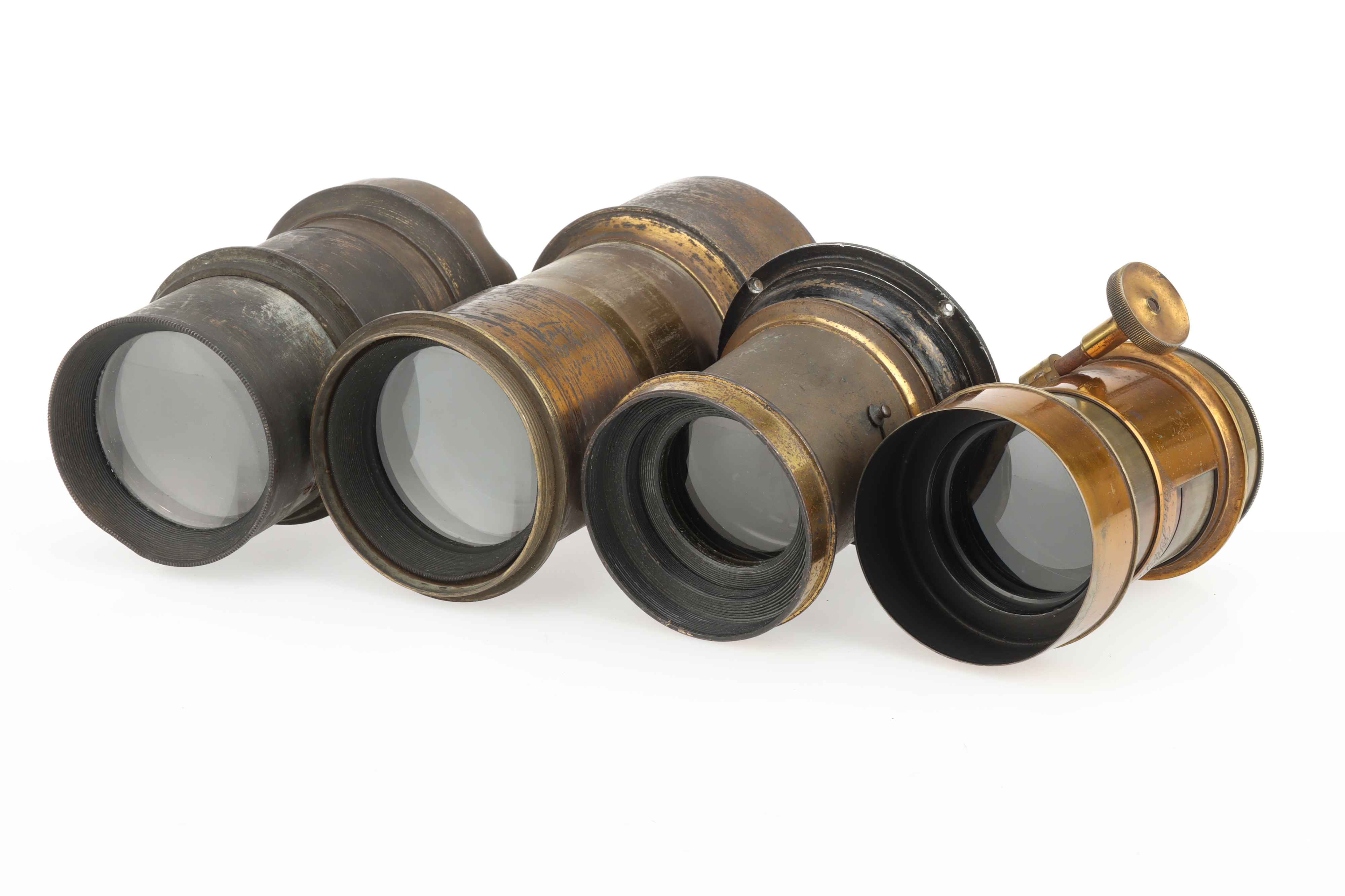Lot 194 - A Mixed Selection of Brass Camera Lenses,