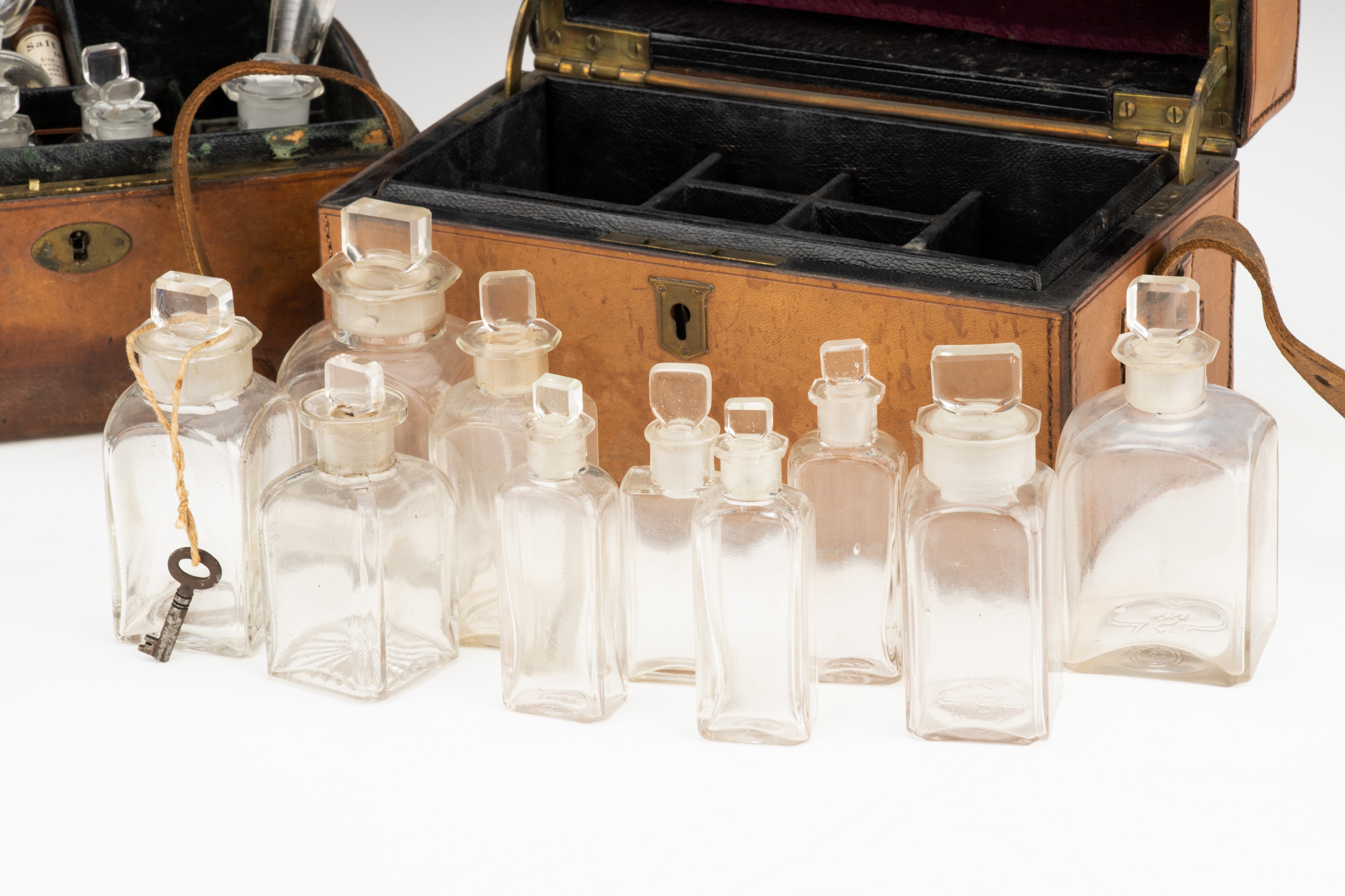 Lot 36 - 3 Tan Leather Covered Travelling Medicine