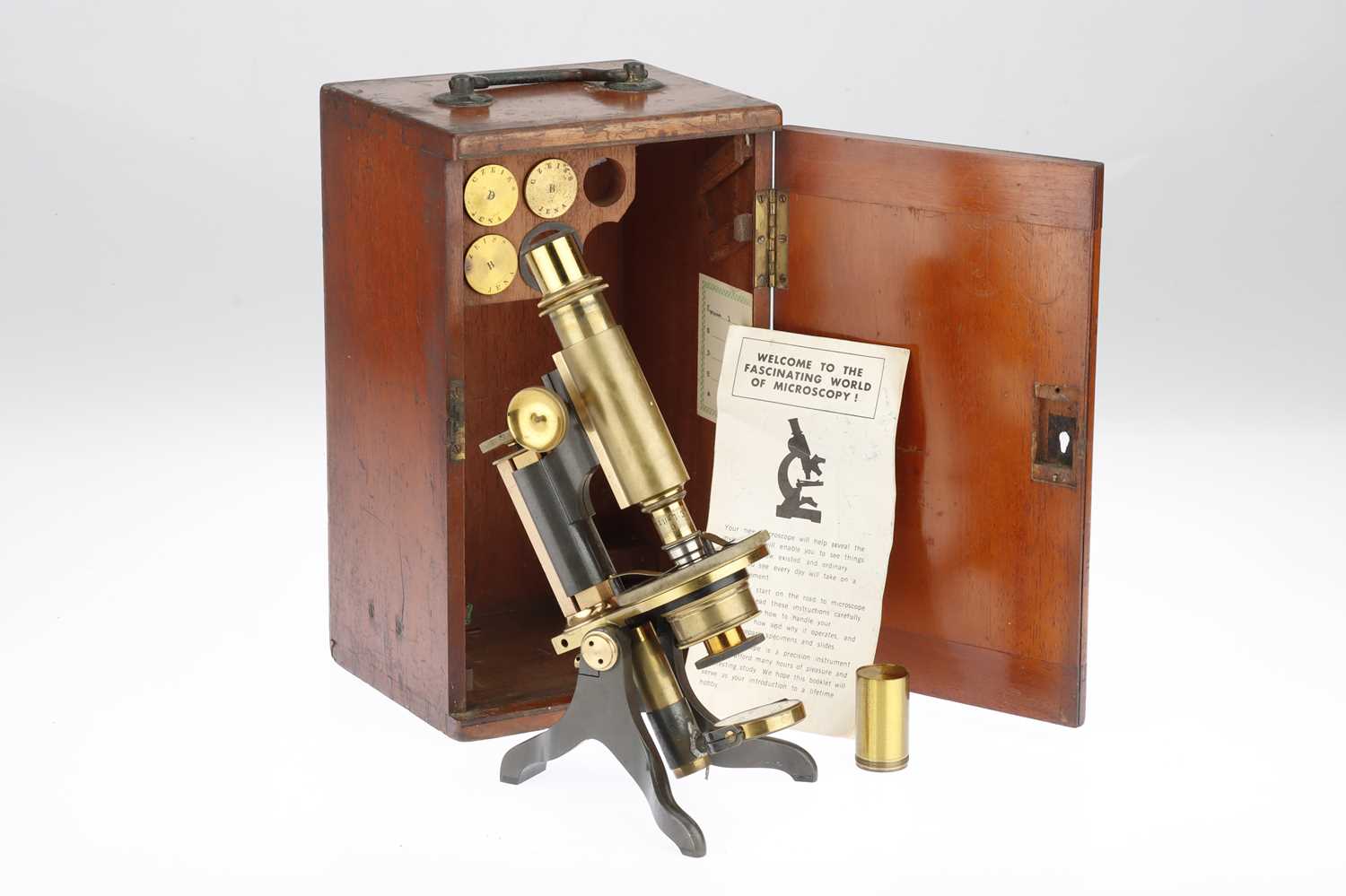 Lot 728 - Student Brass Microscope by Baker, London,