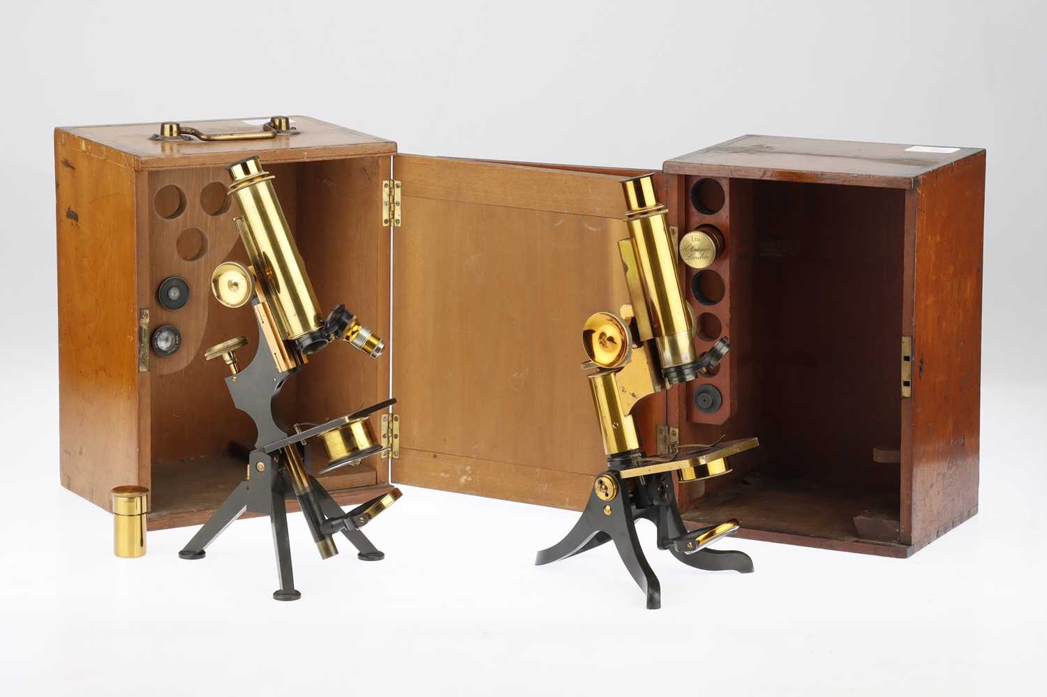 Lot 732 - 2 Lacquered Brass Compound Microscopes,