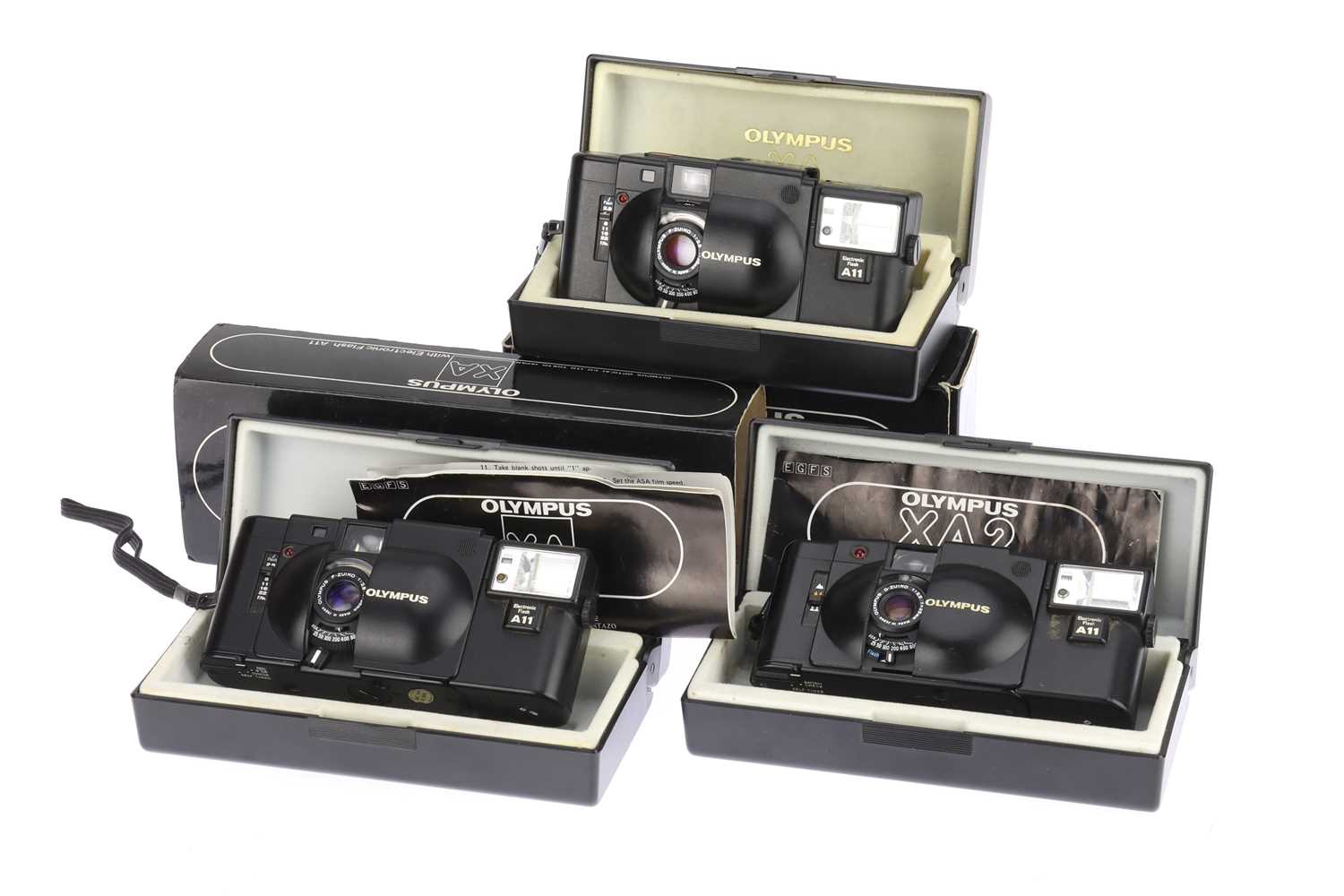 Lot 81 - Three Olympus XA Series 35mm Compact Cameras,