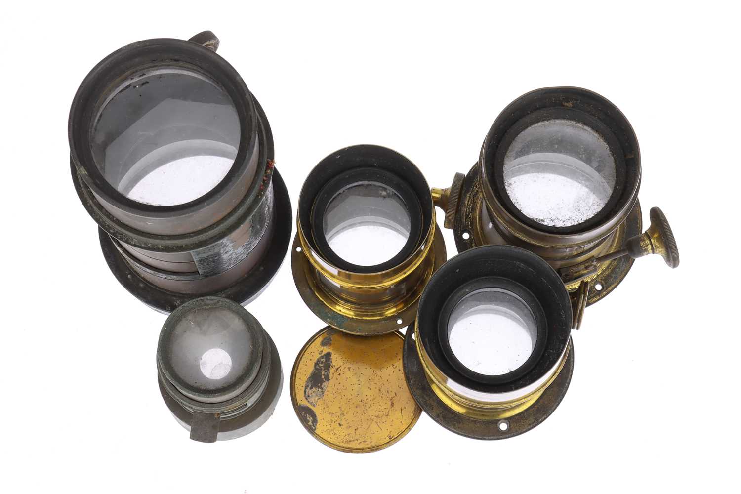 Lot 362 - A Collection of Five Brass Camera Lenses,