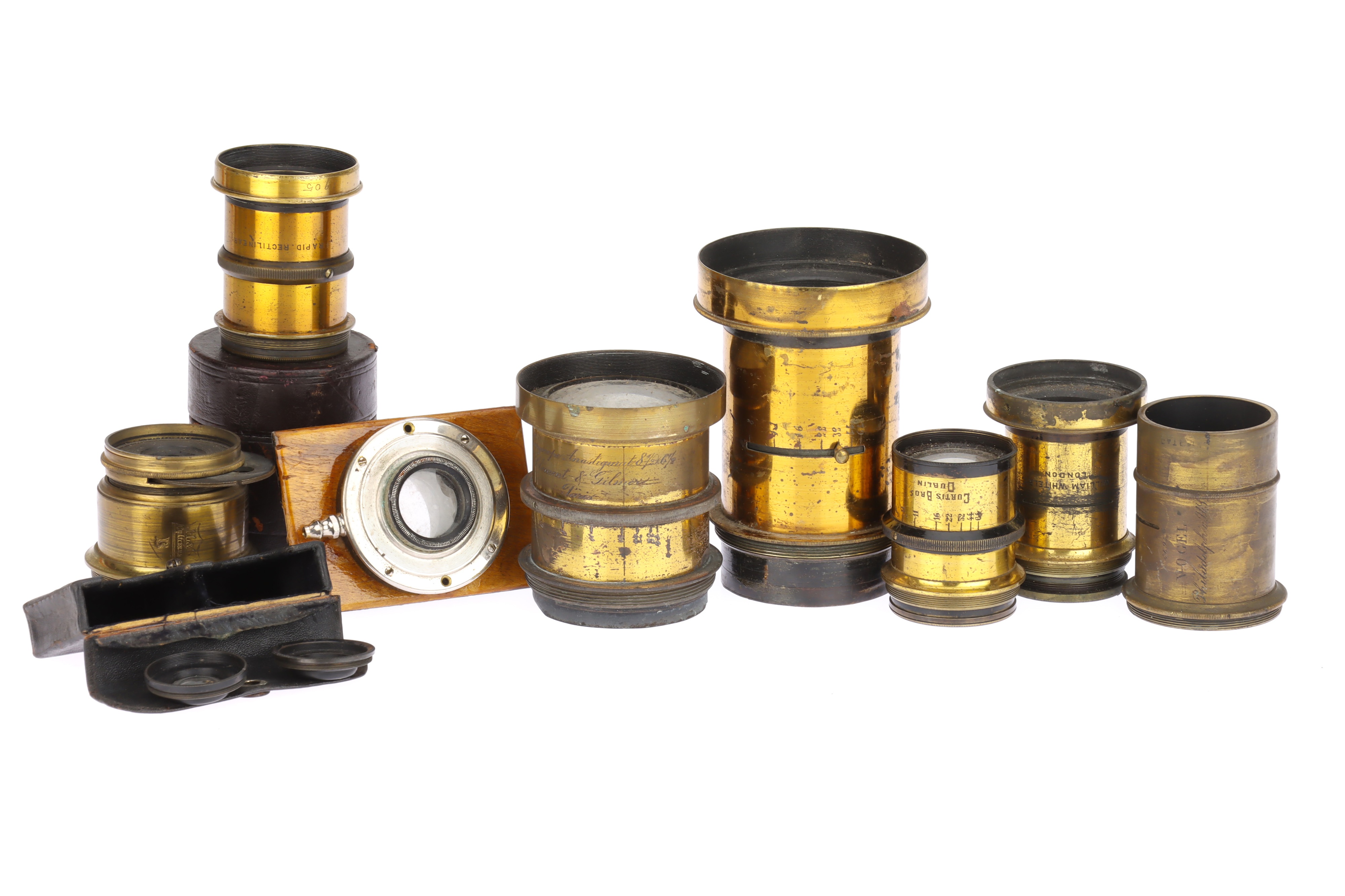 Lot 330 - A Mixed Selection of Brass Camera Lenses,