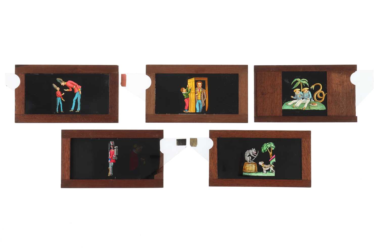 Lot 219 - 5 Hand Painted Magic Lantern Slipping Slides,
