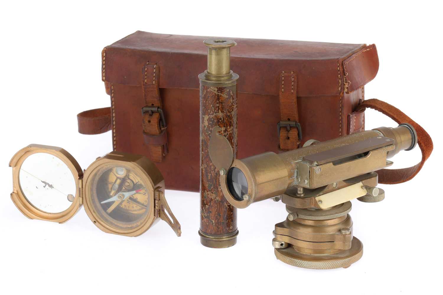 Lot 688 - A Cased Surveyors Level, Telescope & Compass,