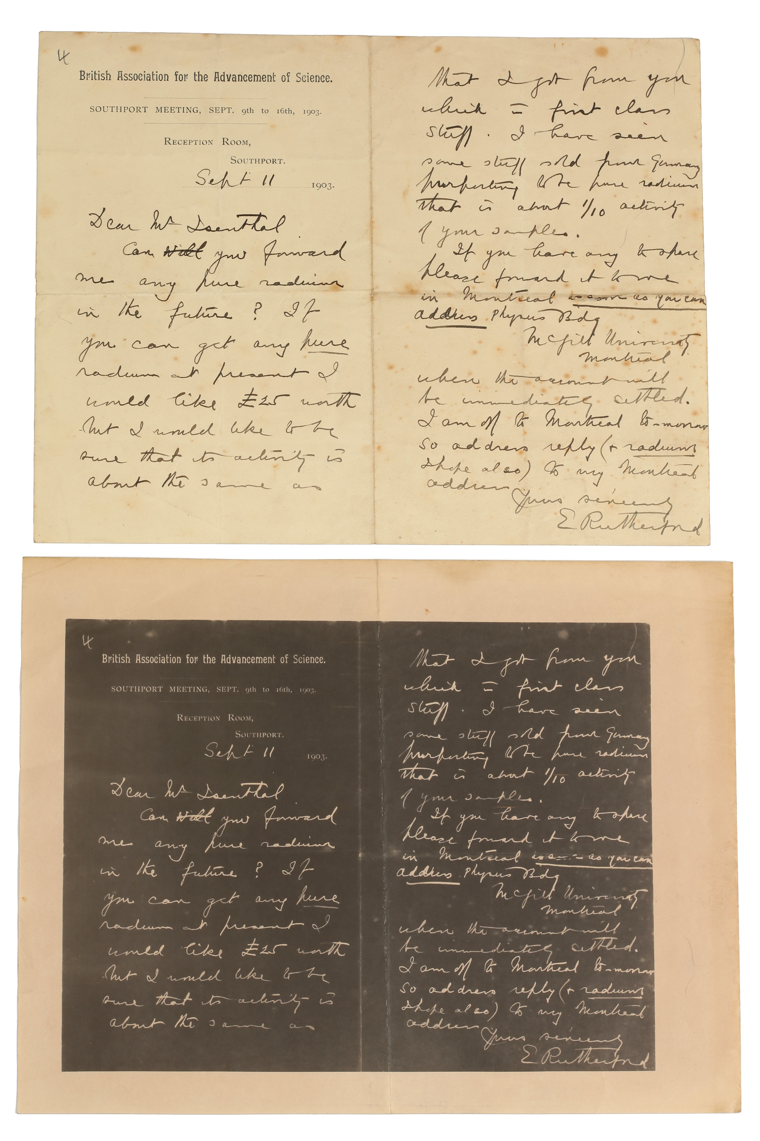 Lot 387 - Important Document from Ernest Rutherford
